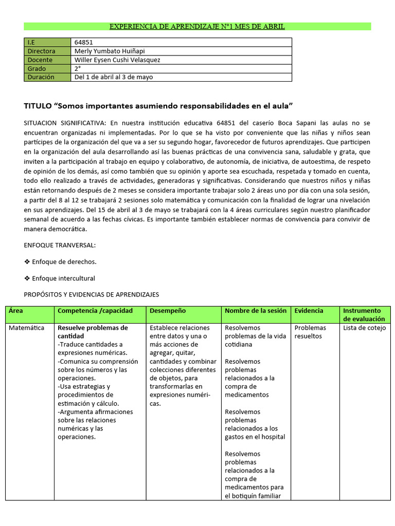 Experiencia de Aprendizaje Willer | PDF | Experiencia | Sistema económico