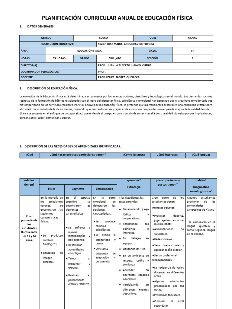 4° Año Pca - Ed. Fisica - Lta - 2024 | PDF | Aprendizaje | Las emociones