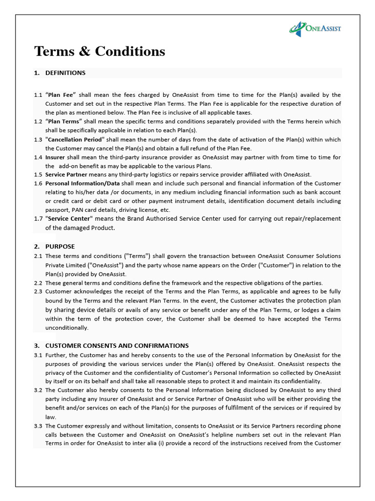 OneAssist Terms & Conditions Overview | PDF | Mobile Phones | Smartphone