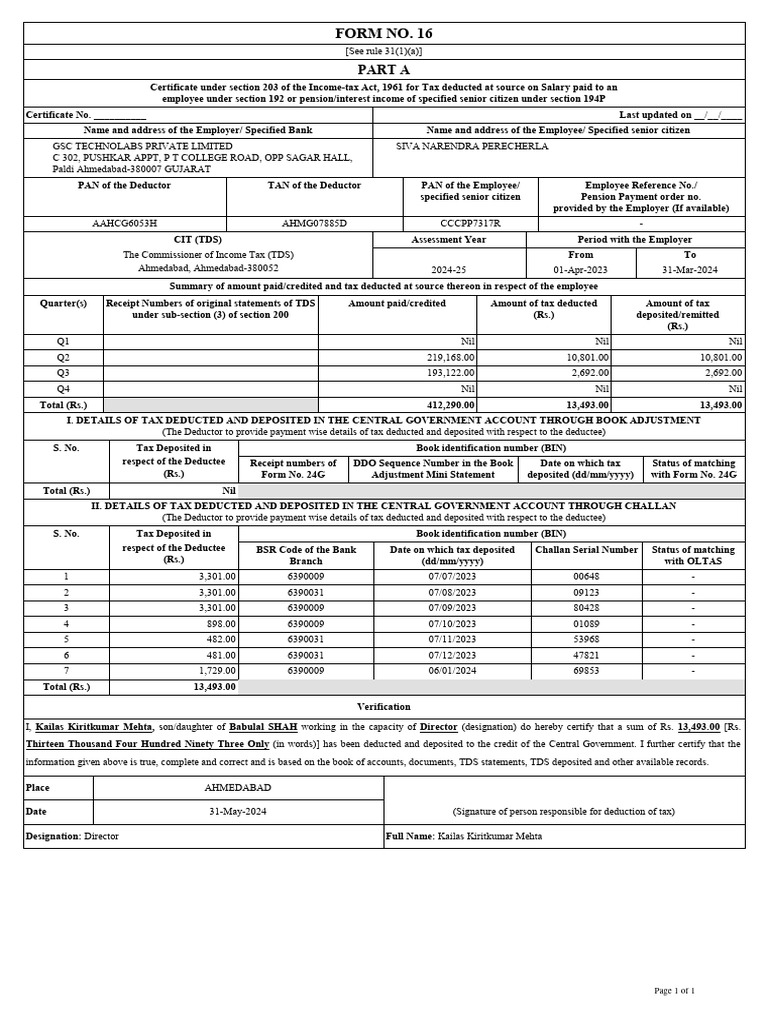 20 - Siva Narendra Perecherla - CCCPP7317R - Ay202425 - 16 | PDF | Tax ...
