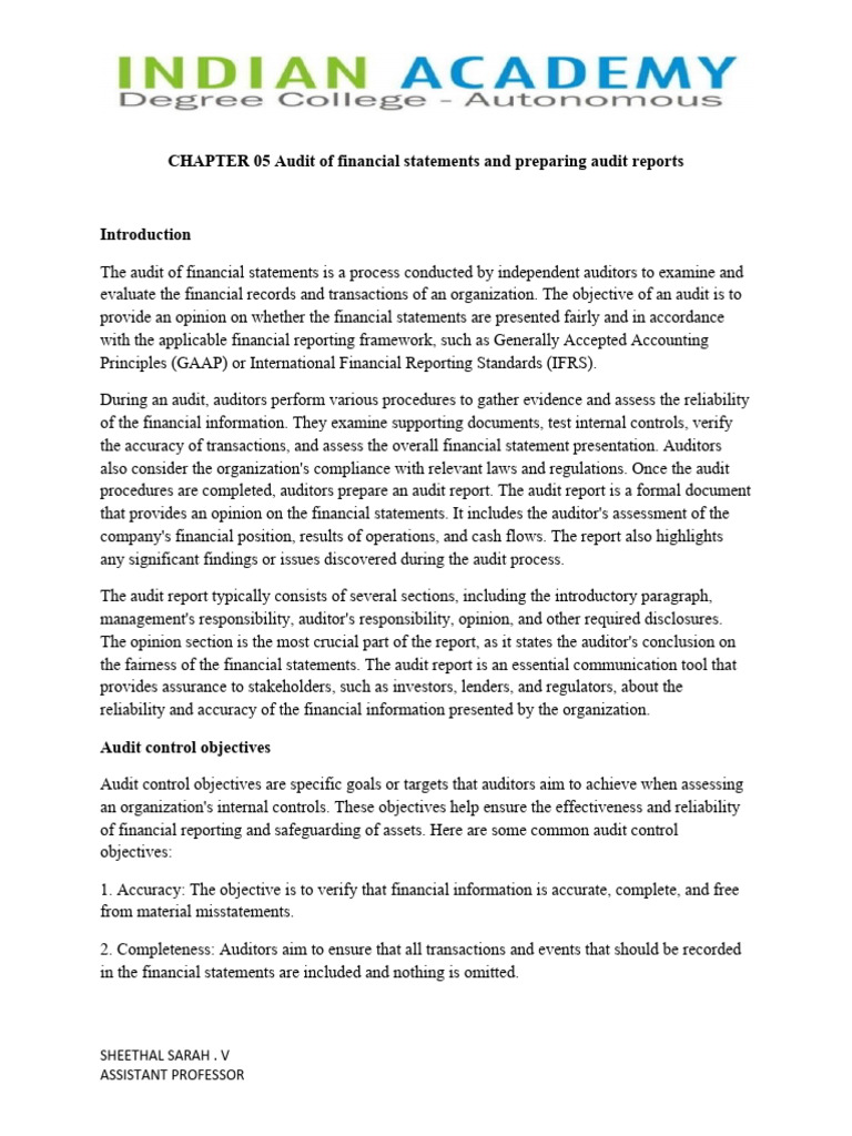CHAPTER 05 Audit of Financial Statements and Preparing Audit Reports ...