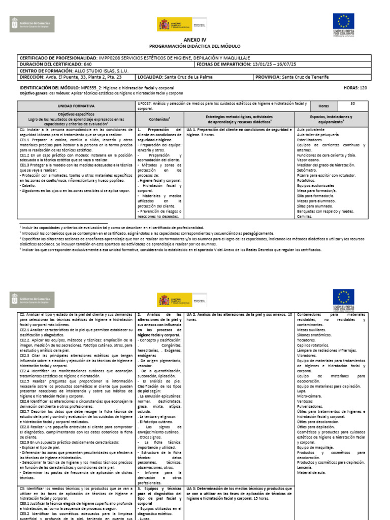 MF0355 - 2 Anexo - 4 - Programacon - Didactica | PDF | Masaje ...