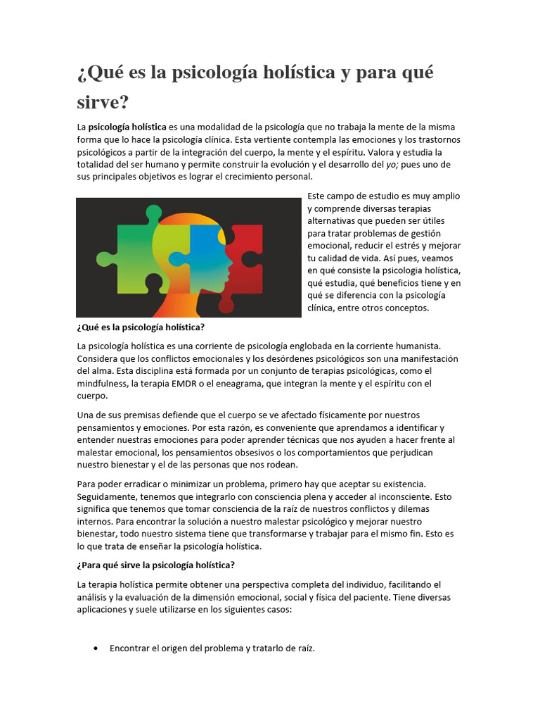 Psicología Holística: Definición y Beneficios | PDF | Sicología | Las ...