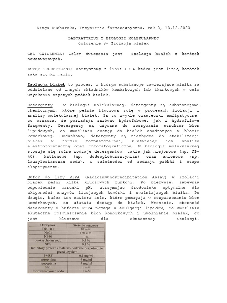 Biologia Molekularna Sprawozdanie 3 | PDF