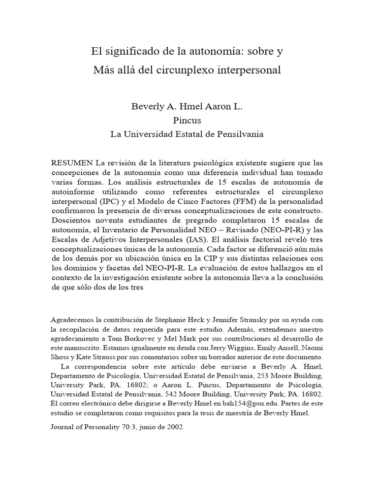 El Significado de La Autonomía | PDF | Sicología | Conceptos psicologicos