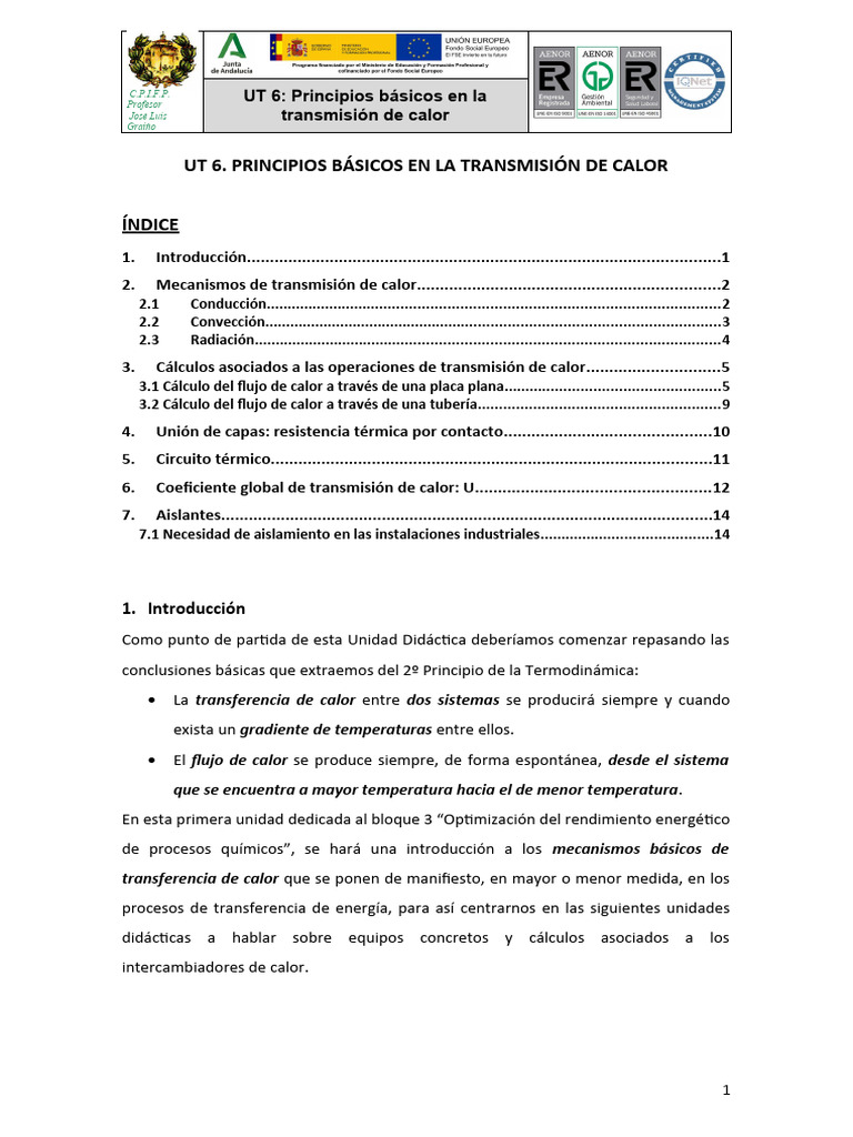 UT 6.- Principios básicos de transmisión de calor | Descargar gratis PDF | Conduccion termica ...