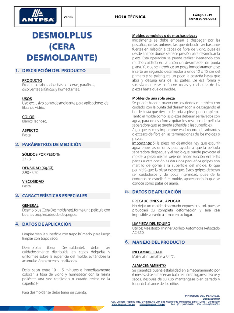 Desmolplus - Cera Desmoldante. | PDF