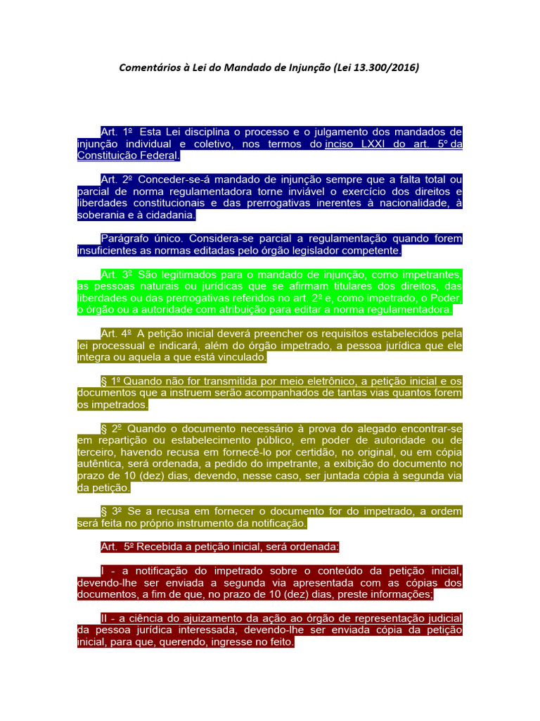 Lei do Mandado de Injunção: Análise e Comentários | PDF | Queixa ...