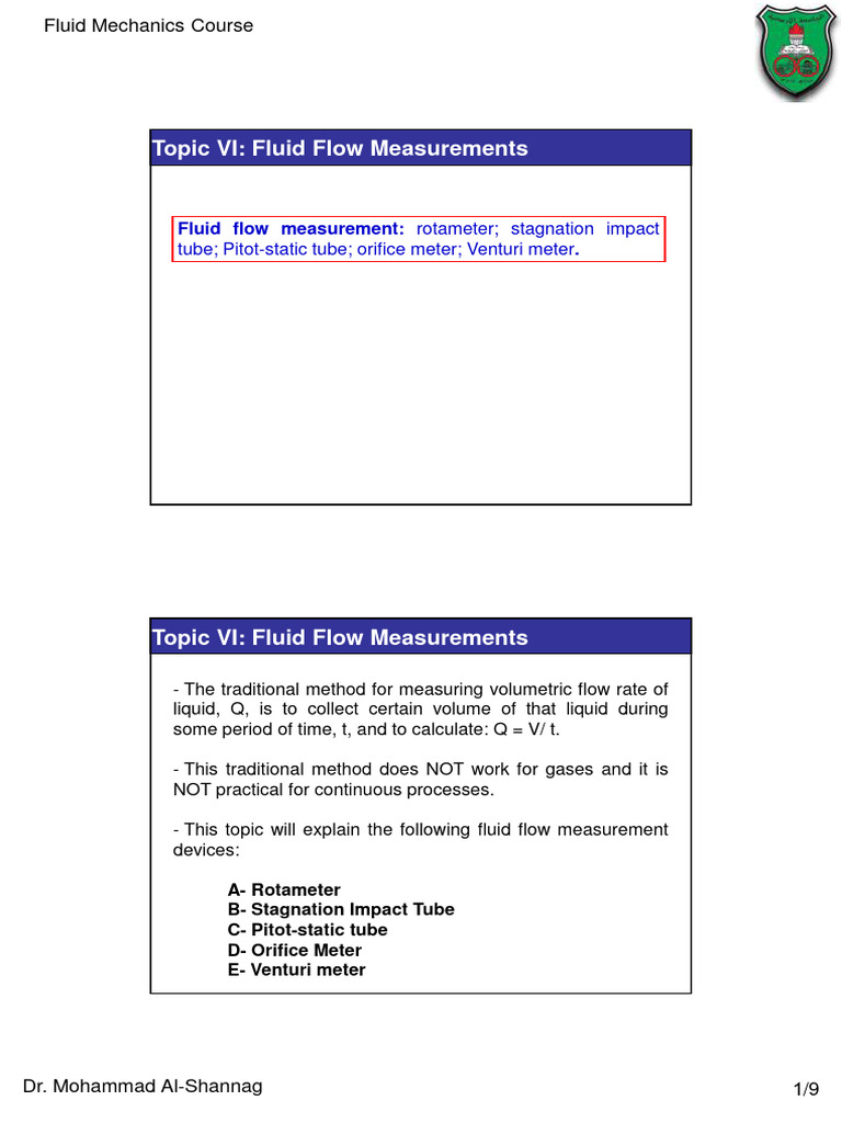 Fluid Flow Measurements | Download Free PDF | Flow Measurement | Fluid ...