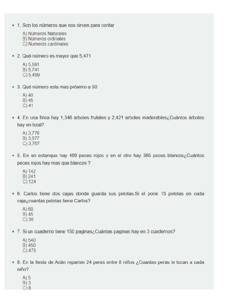 Examen Final de Matemática, Tercer Grado | PDF