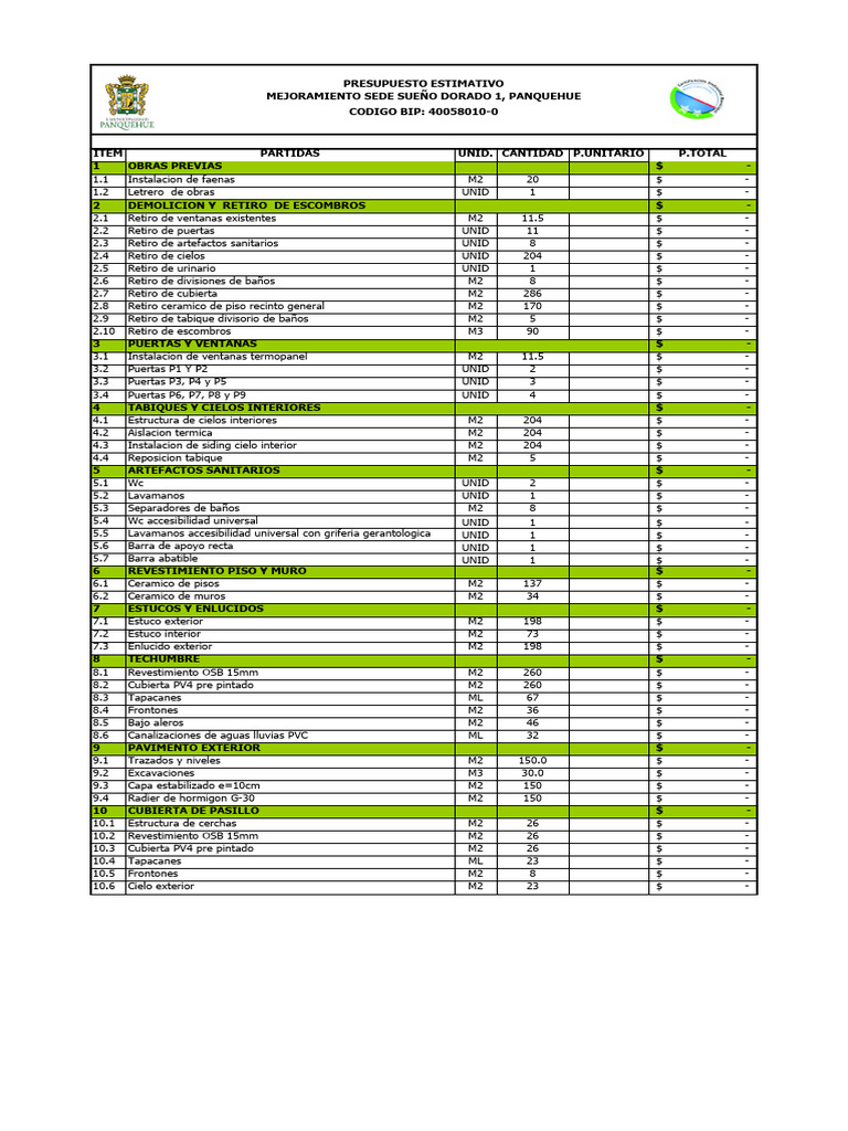 I2) .Presupuesto Mejoramiento Sede Sueño Dorado 1 | PDF | Materiales de construcción | Materiales