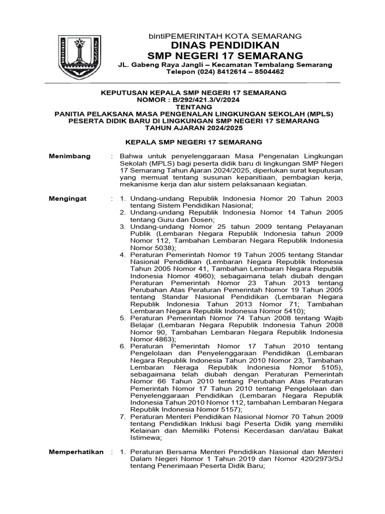 SK Panitia MPLS 2024-2025 | PDF