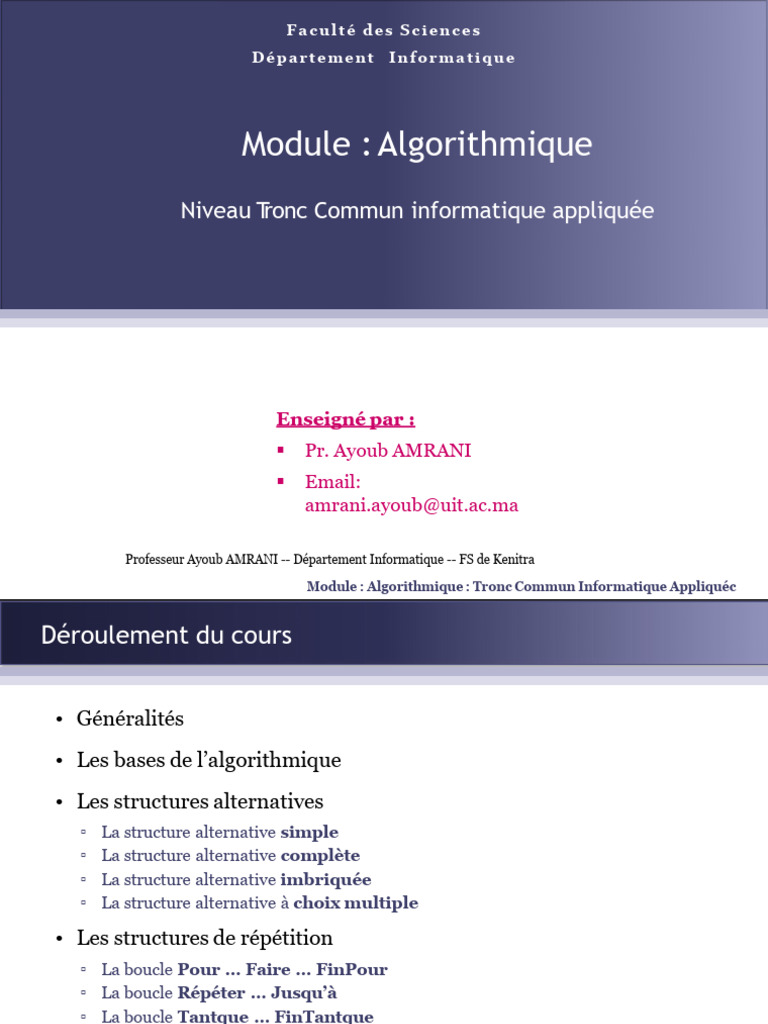 Module Algorithmique Chapitre 1,2,3,4&5 | PDF | Structure de contrôle ...