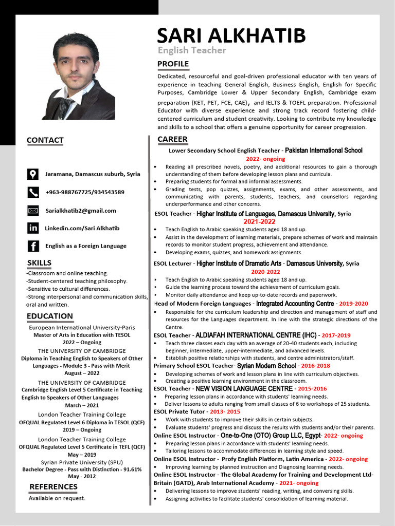 Sari Alkhatib Resume Master Of Arts In Education With Tesol Updated