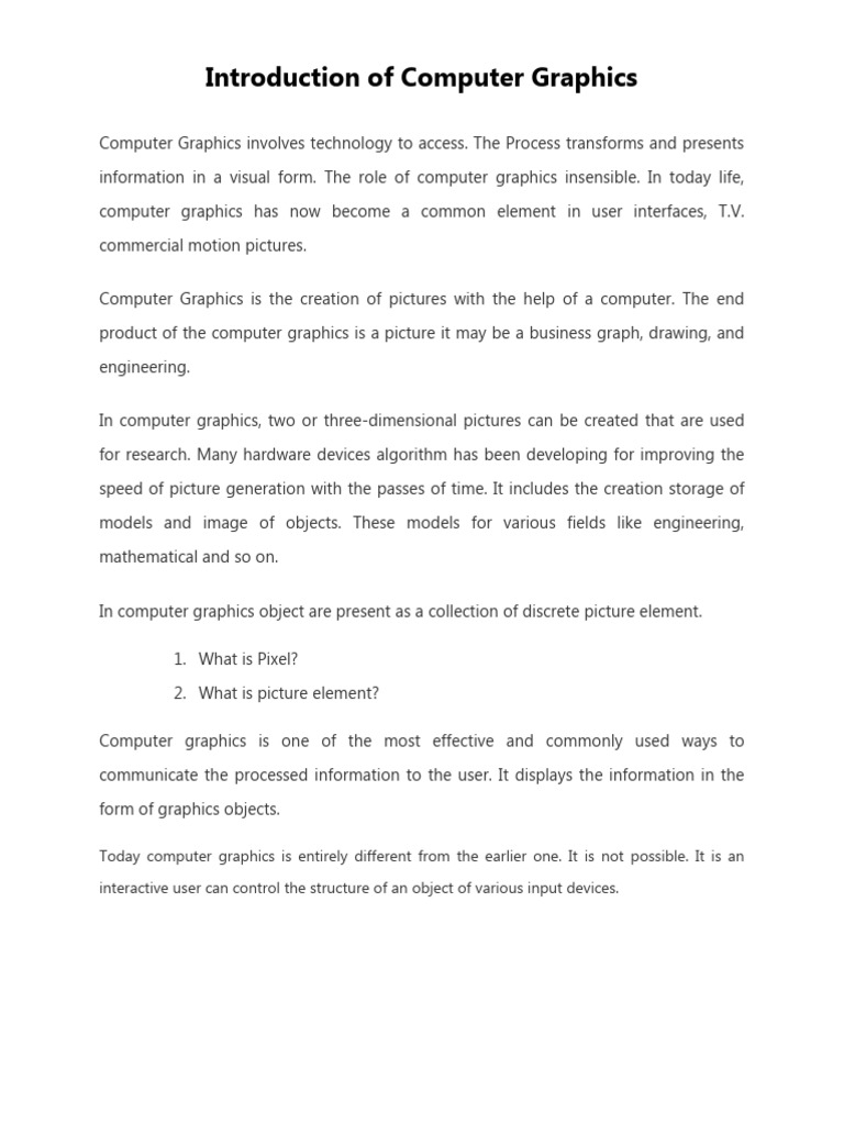 Computer Graphics Note 1 | PDF | Computer Graphics | Graphics