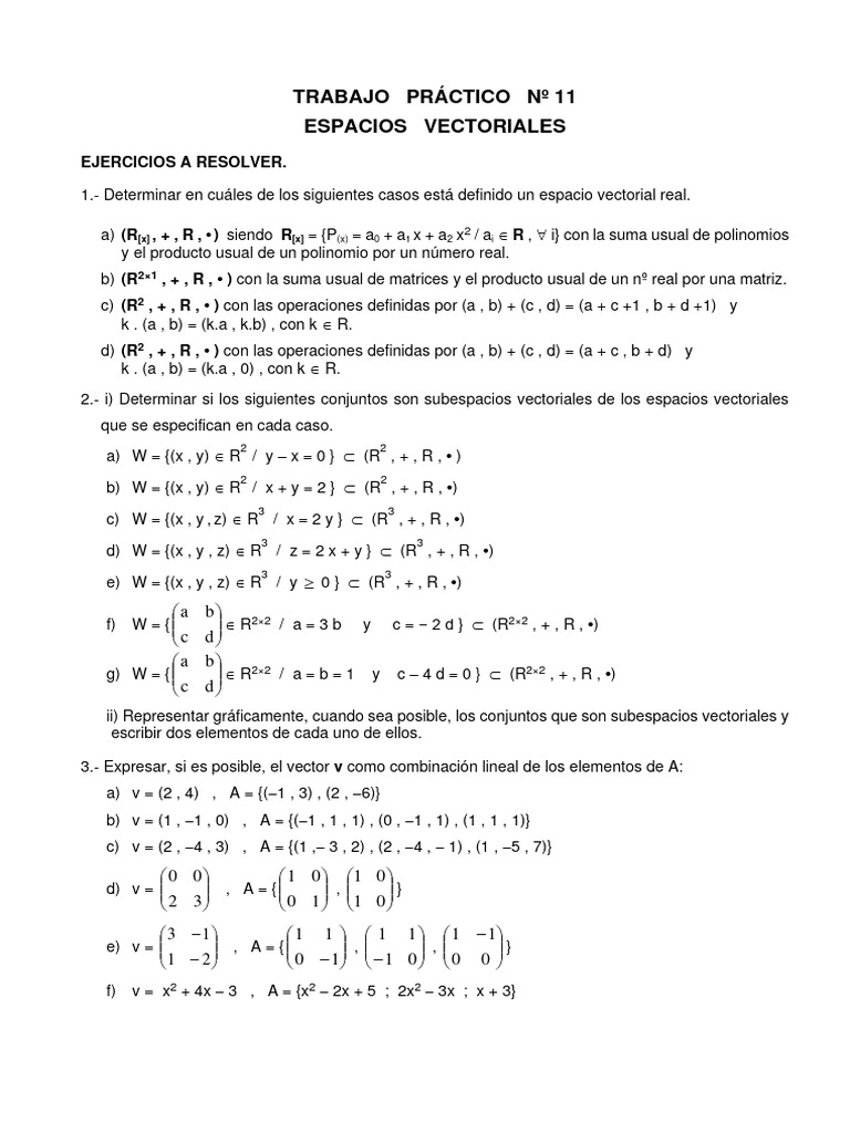 Tp N 11 Espacios Vectoriales Descargar Gratis Pdf Espacio