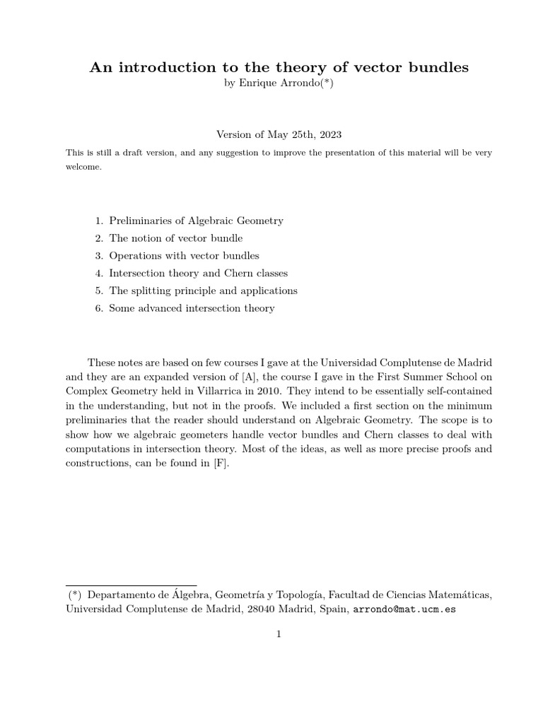 An Introduction To The Theory Of Vector Bundles Pdf Ring
