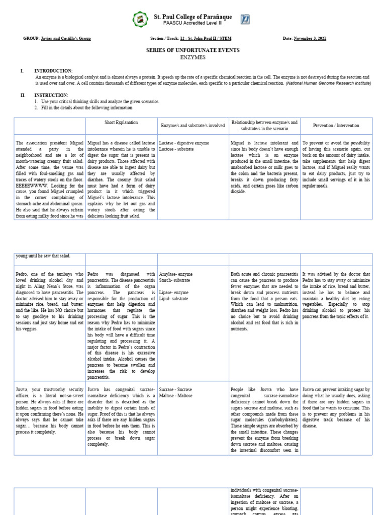 L1-Activity-Paper-Series-Of-Unfortunate-Events (Final) | PDF | Enzyme ...