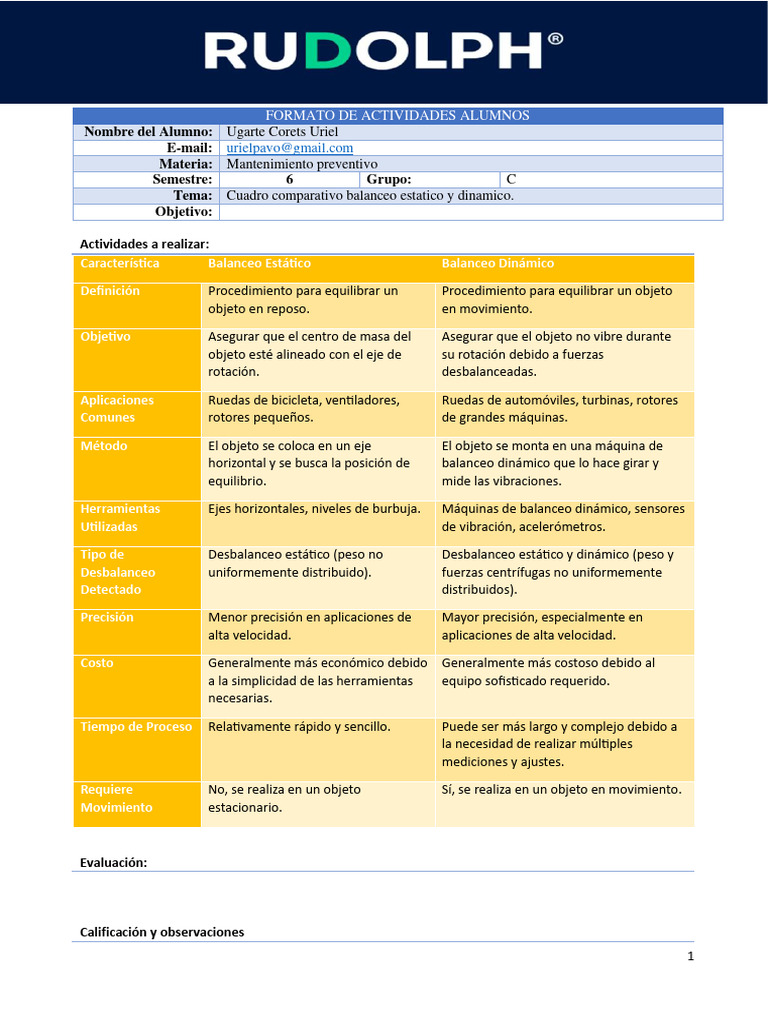 Comparativa de Balanceo Estático y Dinámico | PDF | Eje | Ingeniería ...