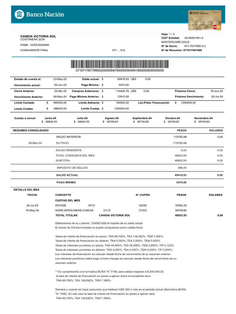 Resumen 20240523 | PDF | Tarjeta de crédito | Tarjeta de débito