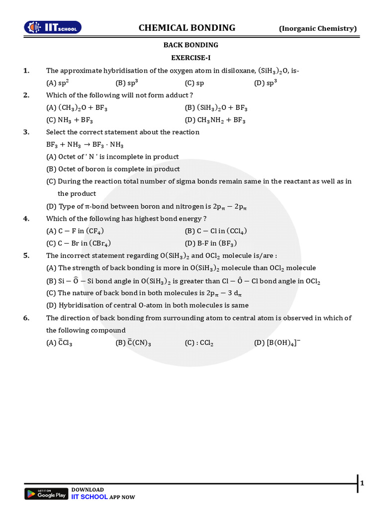 Practice Problem - 01 - Back Bonding | PDF | Chemical Bond | Molecules