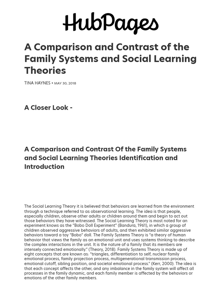 A Comparison and Contrast of The Family Systems and Social Learning Theories - HubPages | PDF ...
