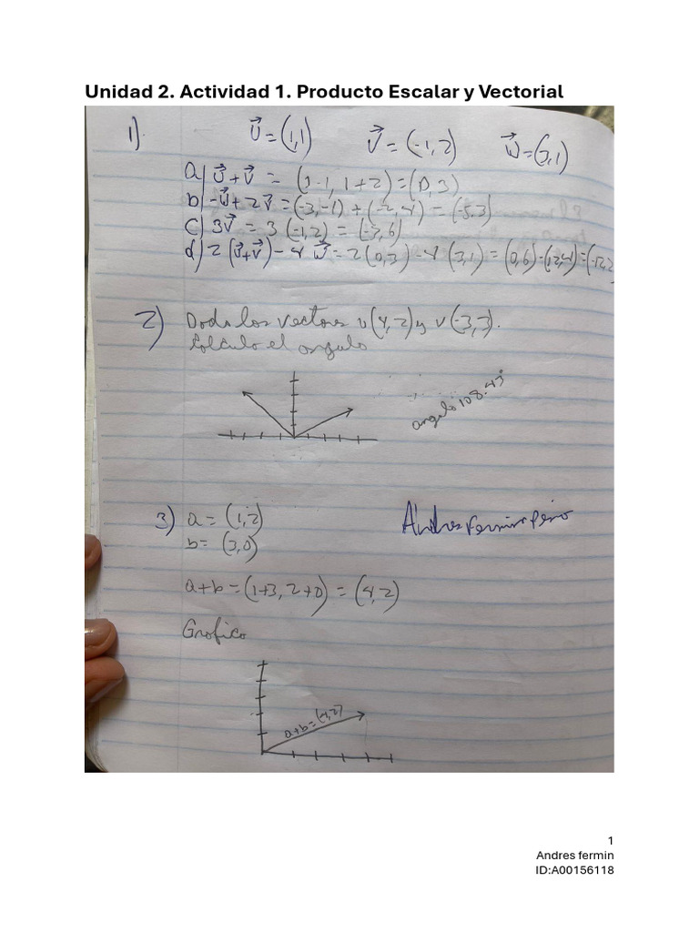 Unidad 2. Actividad 1. Producto Escalar y Vectorial | PDF