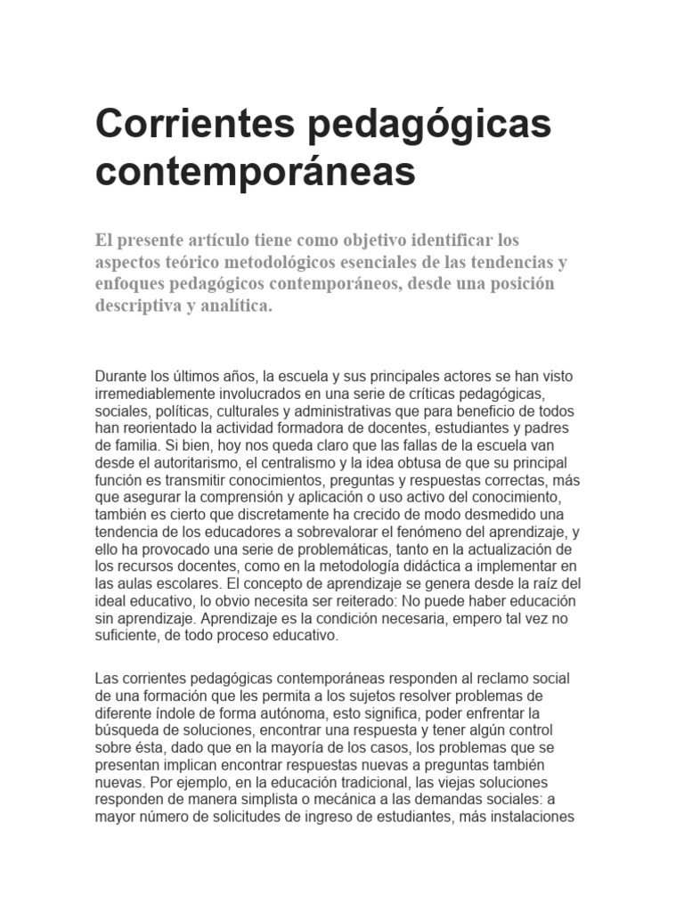 Corrientes Pedagógicas Contemporáneas | PDF | Psicología cognitiva ...
