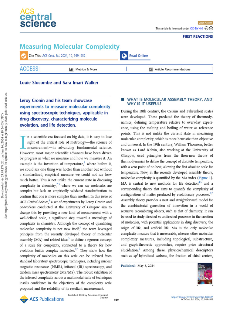 Slocombe Walker 2024 Measuring Molecular Complexity | PDF | Nuclear Magnetic Resonance ...
