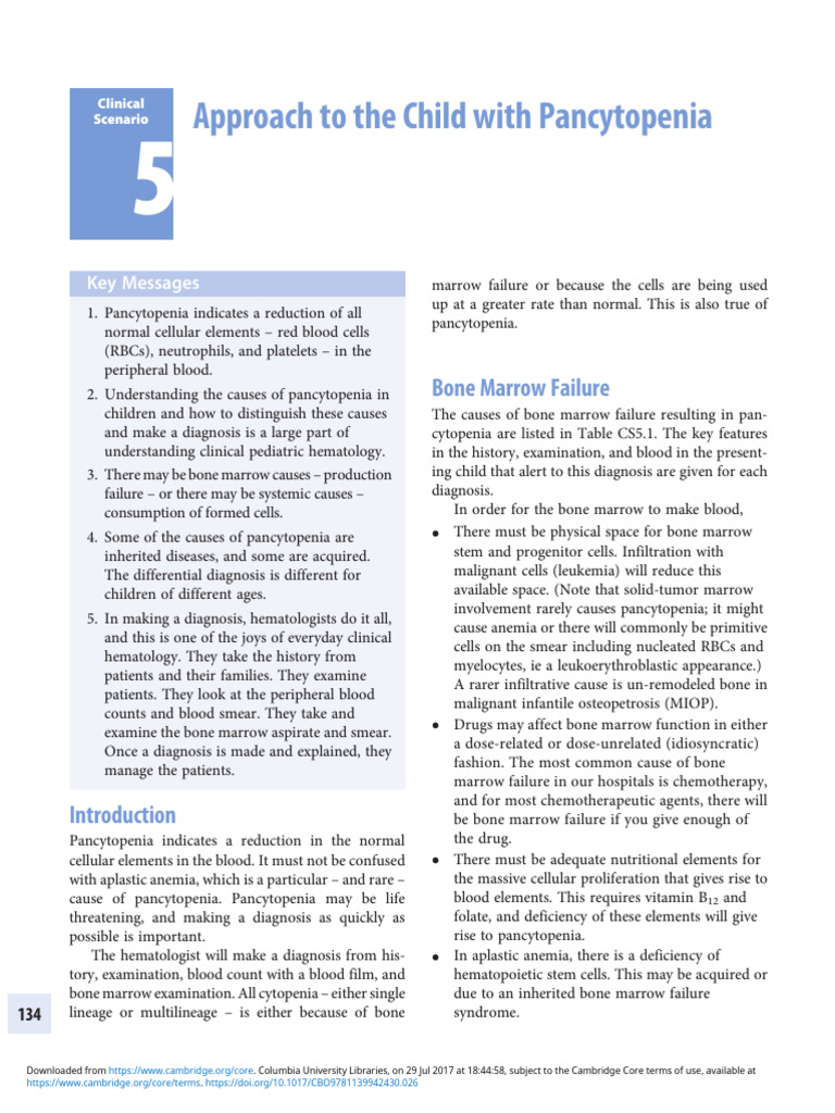 Pediatric Pancytopenia Guide | PDF | Bone Marrow | Anemia