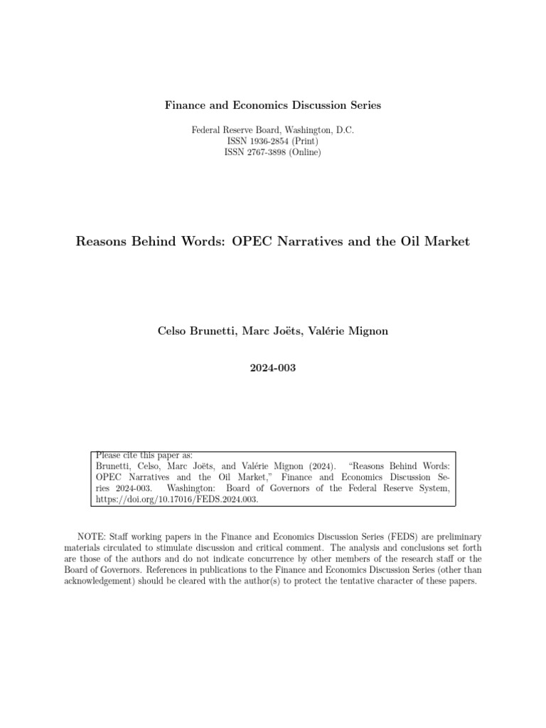 Fed Paper On Opec | PDF | Opec