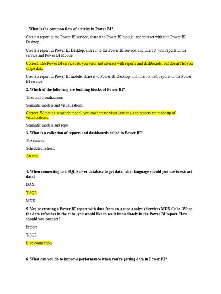 MCQ Powerbi | Download Free PDF | Table (Database) | Data Management