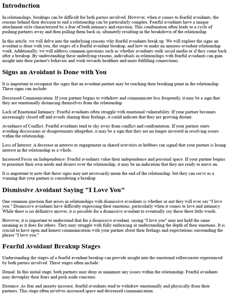 Fearful Avoidant Breakup Insights | PDF | Attachment Theory | Intimate ...