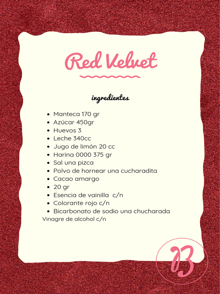 Receta de Red Velvet Fácil y Rápida | PDF | Ciencia y matemáticas