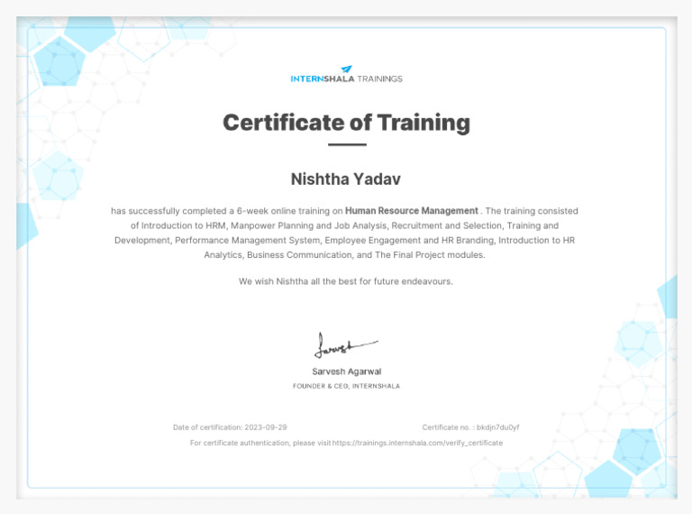 HR Management Online Training Certificate | PDF | Self-Improvement