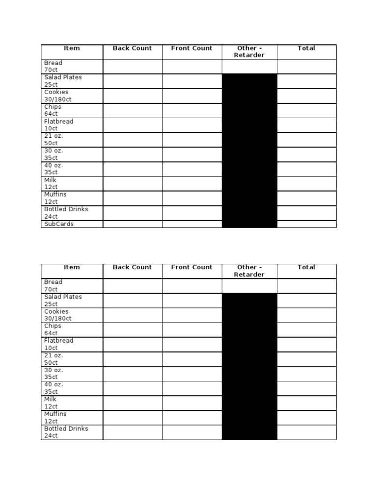 Subway 2011 Front and Back Count Sheet | PDF | Wellness