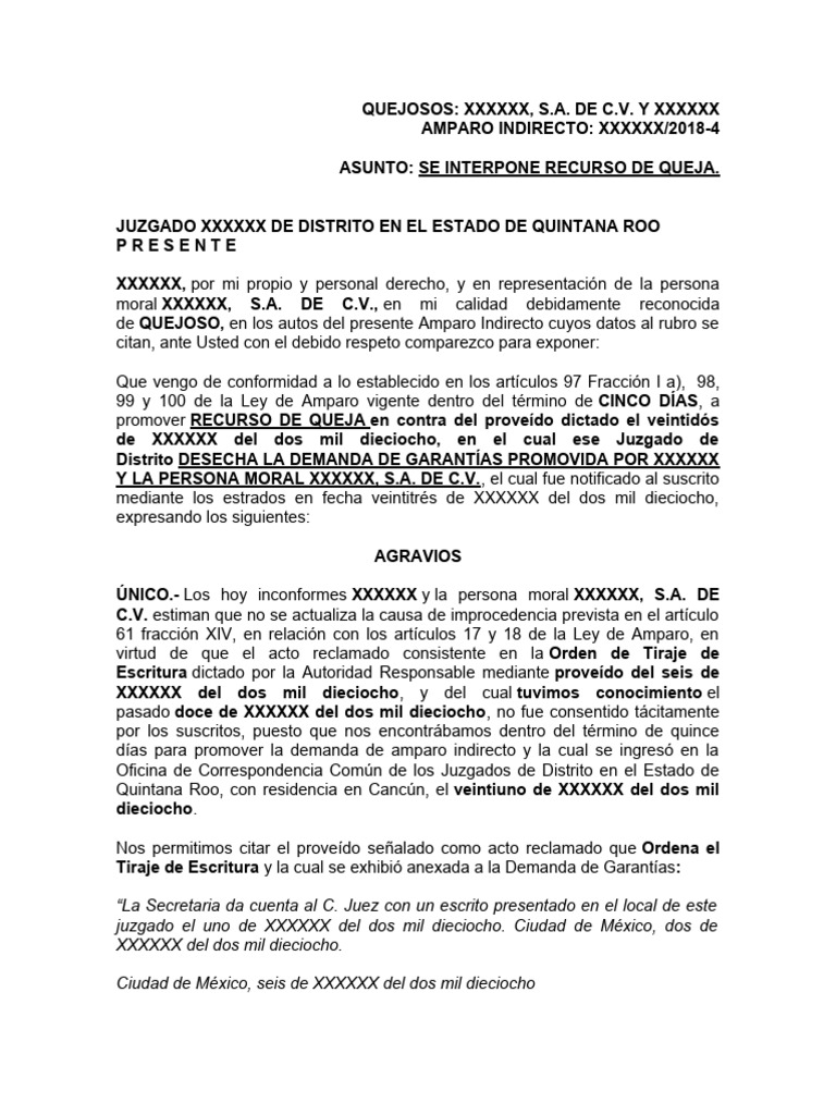 RECURSO DE QUEJA | PDF | Sentencia (ley) | Demanda judicial