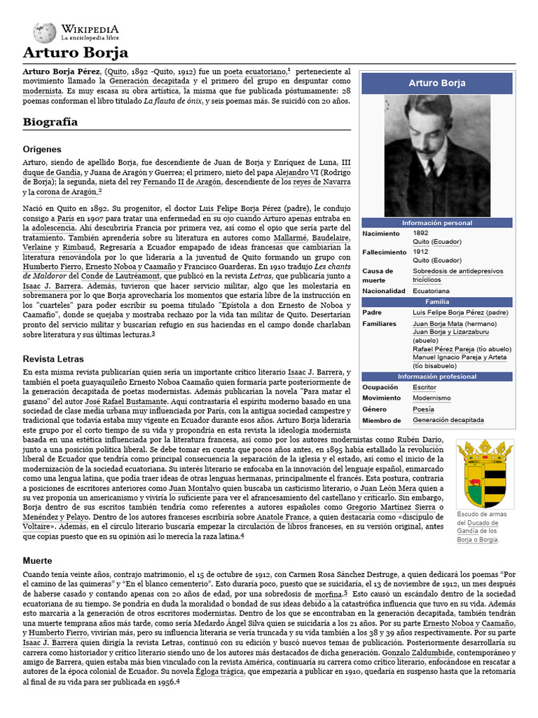 Poeta ecuatoriano Arturo Borja: vida y muerte | PDF | Clásicos