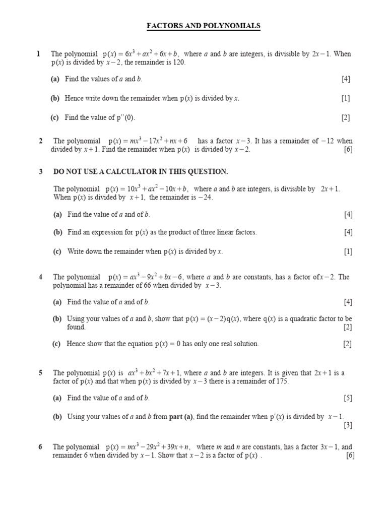 Chap 4 FACTORS AND POLYNOMIALS | PDF | Factorization | Polynomial
