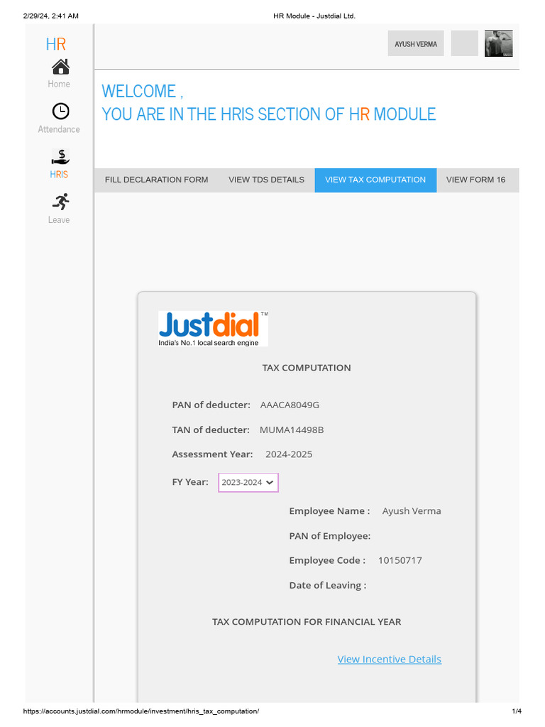 HR Module - Justdial Lt | PDF | Taxes | Tax Refund