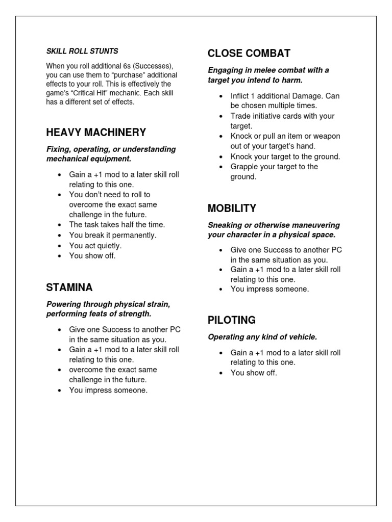 Skill Roll Quick Reference | PDF