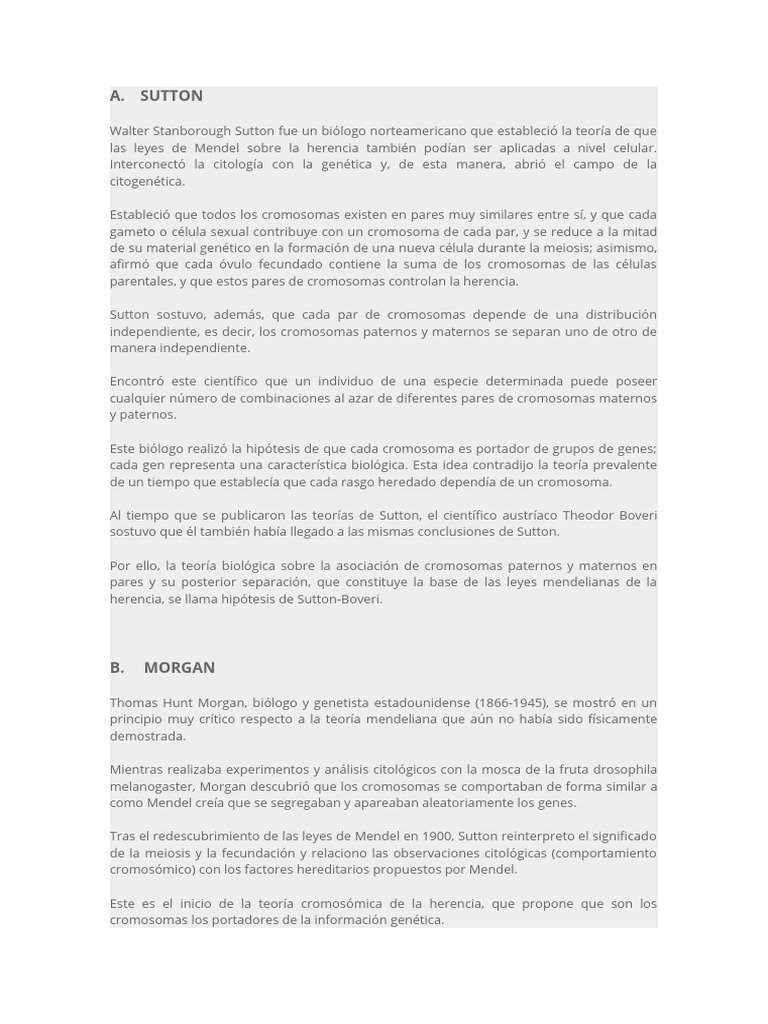 Walter Sutton y Thomas Morgan | PDF | Cromosoma | Herencia