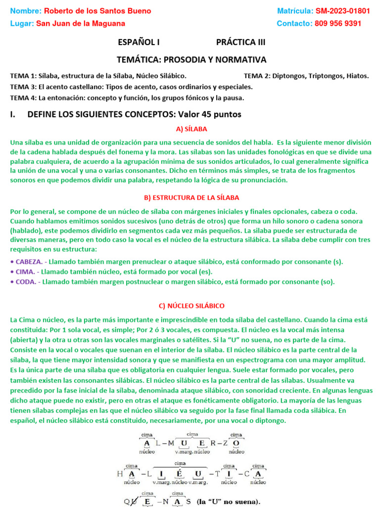 000 ROBERTO ESPAÑOL PRÁCTICA 3 | Descargar gratis PDF | Sílaba | Fonología