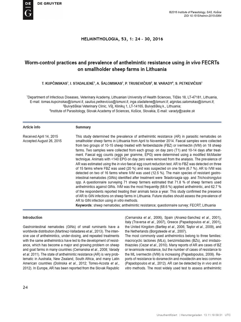 Wormcontrol AHR Smallholder Sheep Farms | PDF | Microbiology | Medical ...