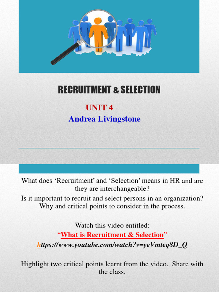 Hrm Unit 4 Recruit And Selection Pdf Recruitment Labour Economics