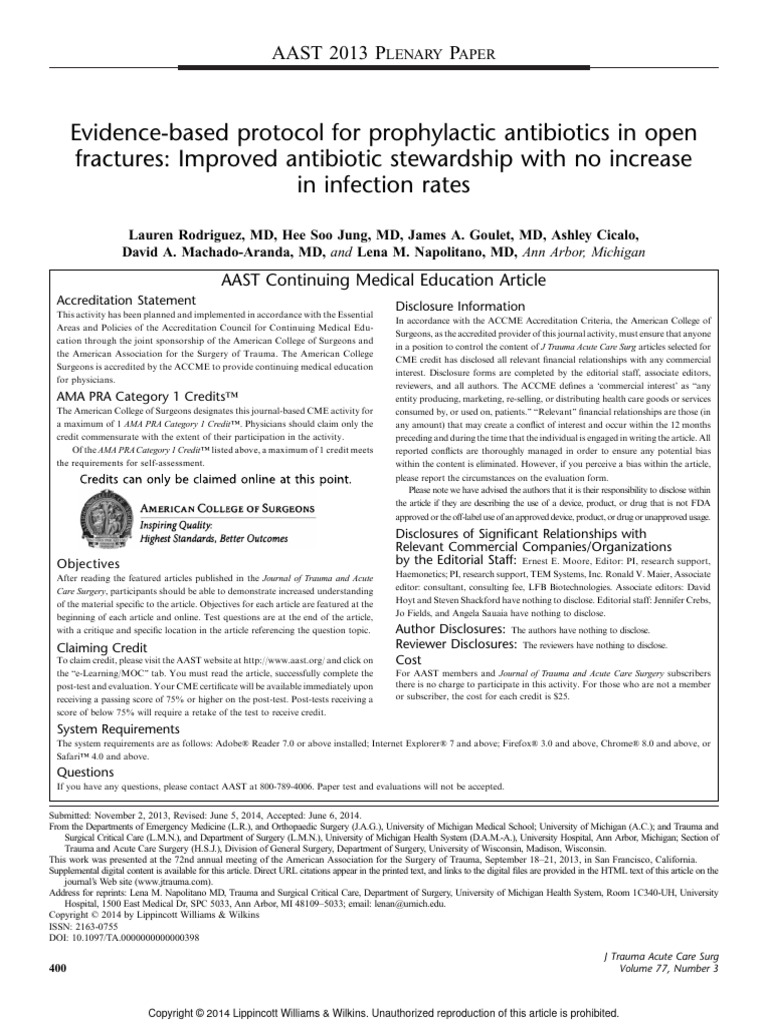 Evidence-Based Protocol For Prophylactic Antibiotics in Open Fractures ... Evidence-Based Protocol For Prophylactic Antibiotics in Open Fractures ...