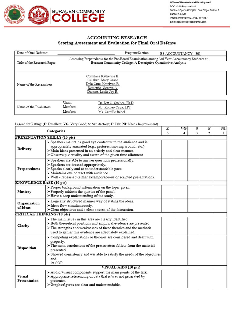 Accounting Research Oral Defense Evaluation | PDF | Thought | Theory