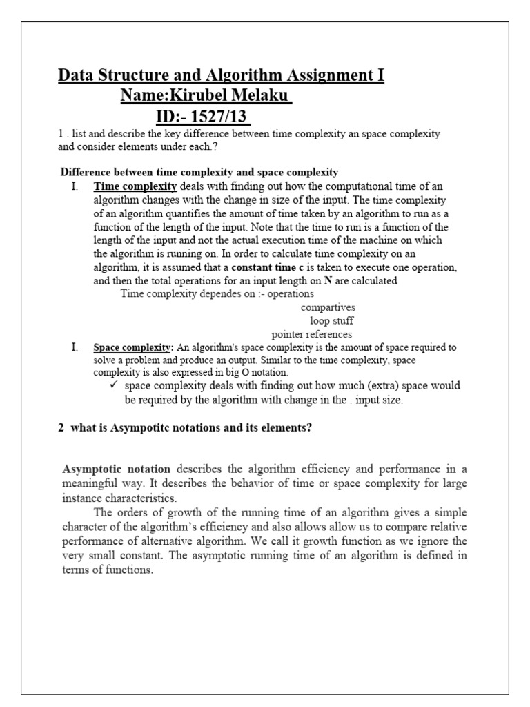 Data Structure And Algorithm Assignment I Name Pdf Computational Complexity Theory Time