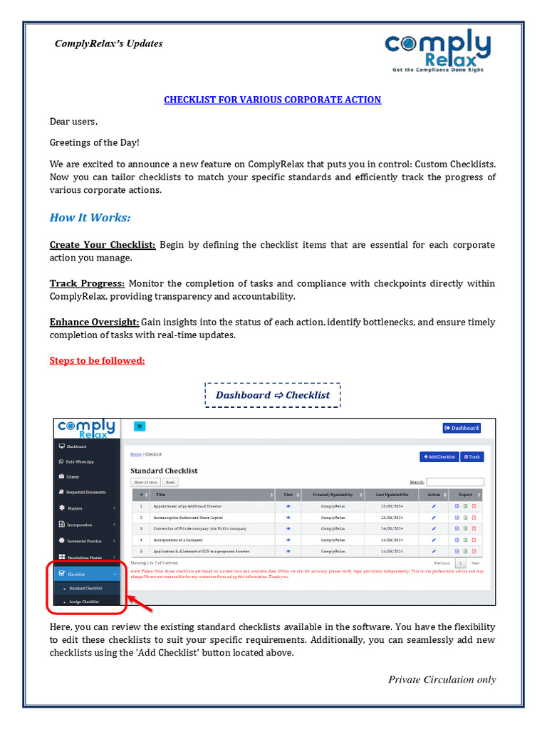 Checklist For Various Corporate Action | PDF | Finance & Money Management