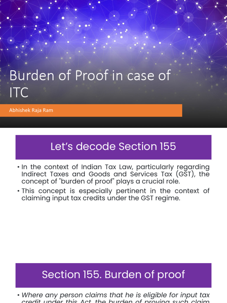Burden of Proof in Case of ITC | PDF | Invoice | Taxes
